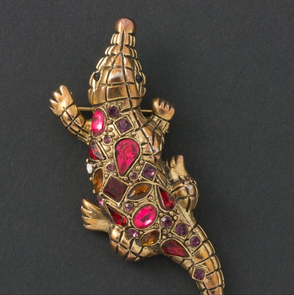 Vintage Alligator Rhinestone Brooch - Gem